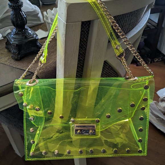 Bags | New Super Cute Medium Clear Purse With Gold Chain Embellishments ...